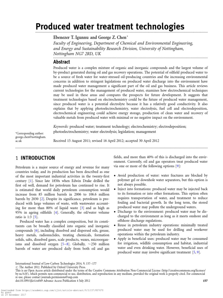 Produced Water Treatment Technologies | PDF | Membrane | Membrane ...