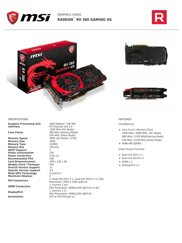 Radeon R9 380 Gaming 4G: Graphics Cards | PDF | Computers