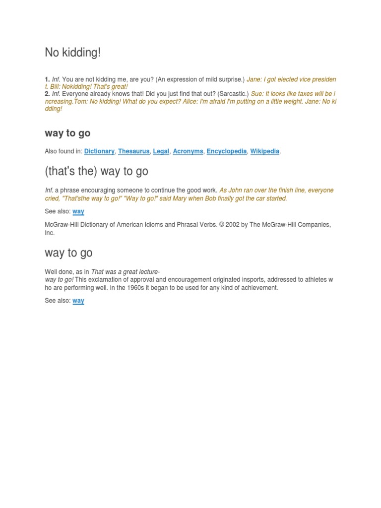 No Kidding!: Way To Go | PDF