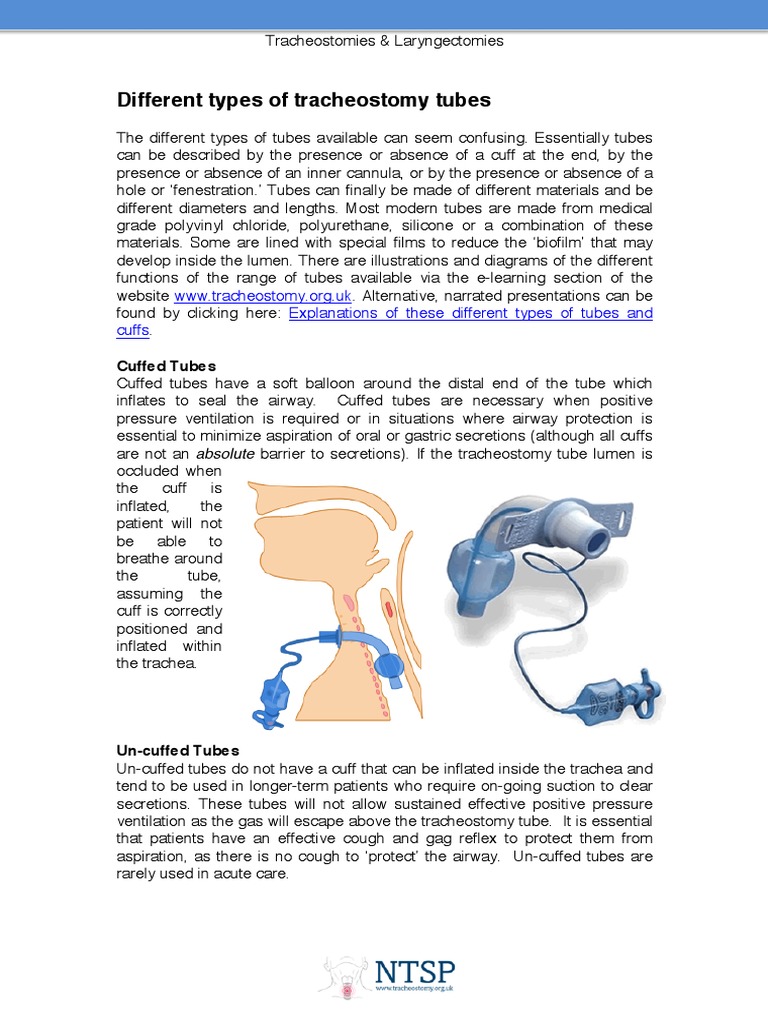 Tracheostomy Tube Types | PDF | Medical Specialties | Respiratory System