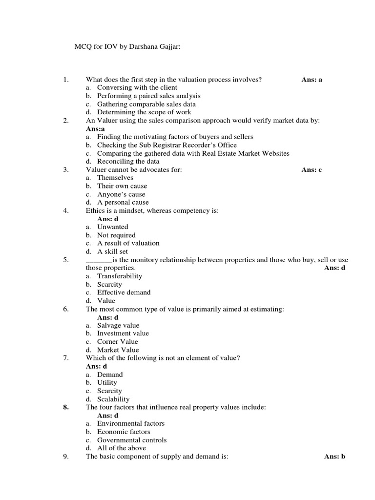 MCQ 1 | PDF | Real Estate Appraisal | Mortgage Law
