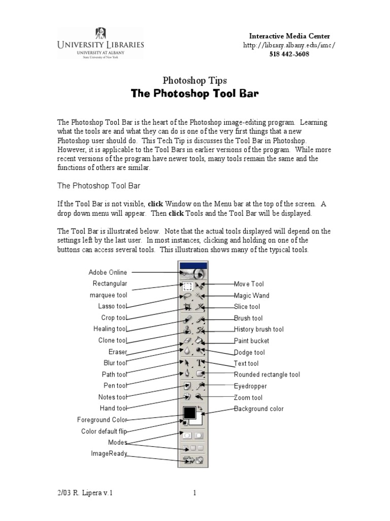 Photoshop Tips The Photoshop Tool Bar: Interactive Media Center 518 442 ...