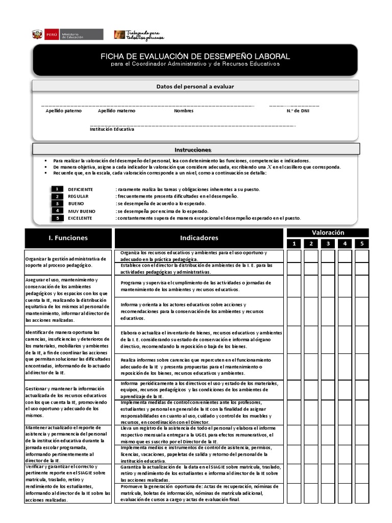 Fichas de Evaluación de Desempeño Laboral en Instituciones Educativas JEC | PDF | La seguridad ...