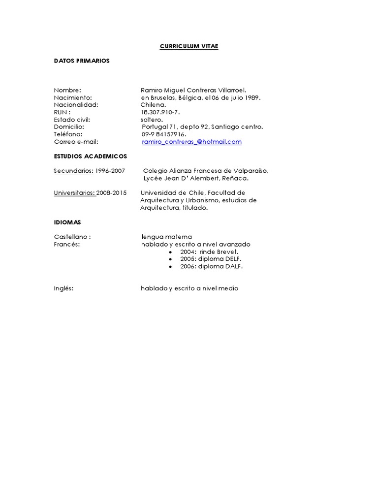 Curriculum Vitae Ramiro Contreras | PDF | Chile | Informática y tecnología de la información