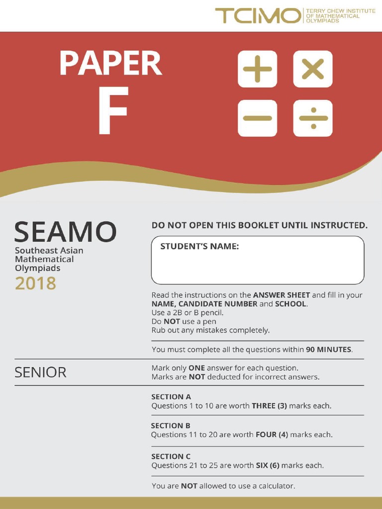 Seamo Practice Paper - F | PDF | Monotonic Function | Triangle