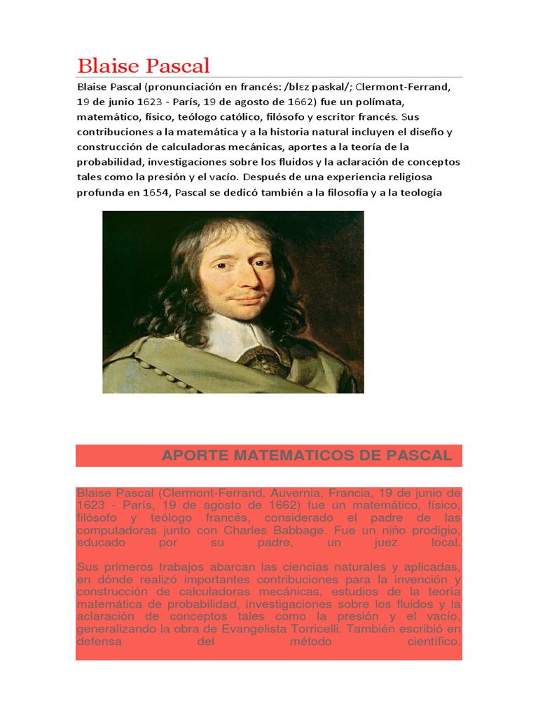 Blaise Pascal | PDF | Probabilidad | Enseñanza de matemática