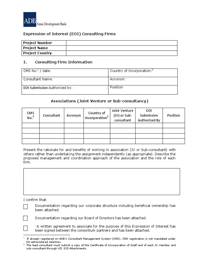ADB EOI Submission Guidelines for Consultants | PDF | Joint Venture ...