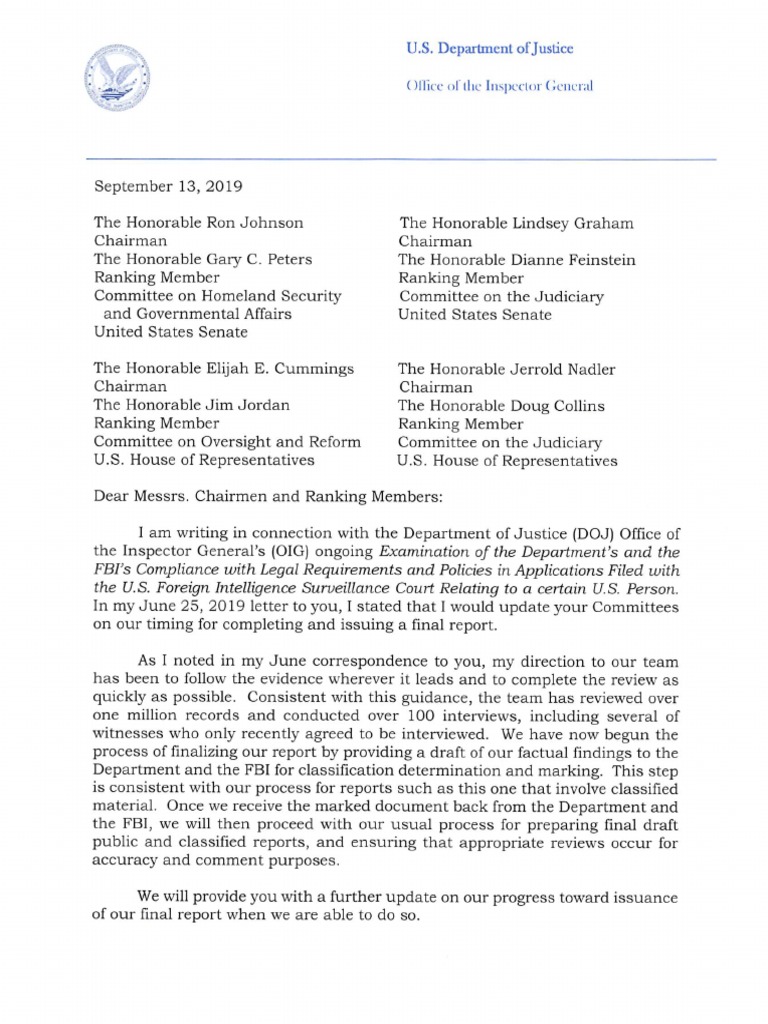 IG Horowitz Letter To Congress | PDF