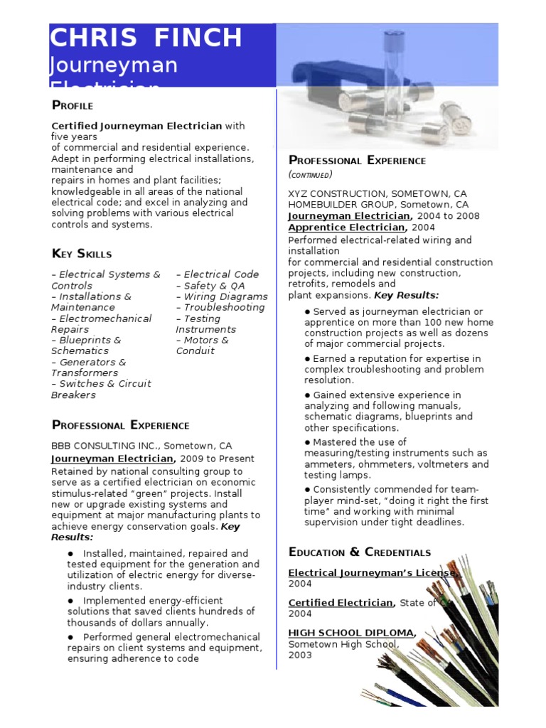 Sample Resume Journeyman Electrician | PDF | Electrician | Journeyman