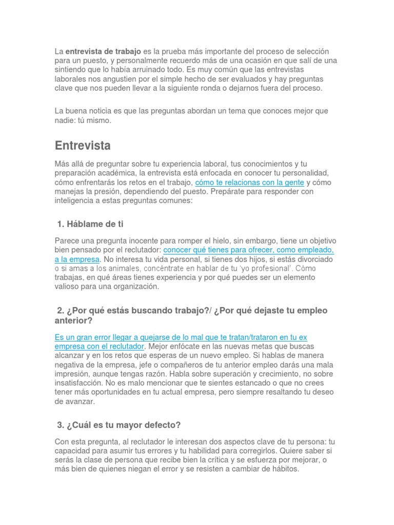 10 preguntas clave en una entrevista de trabajo y cómo responderlas de ...