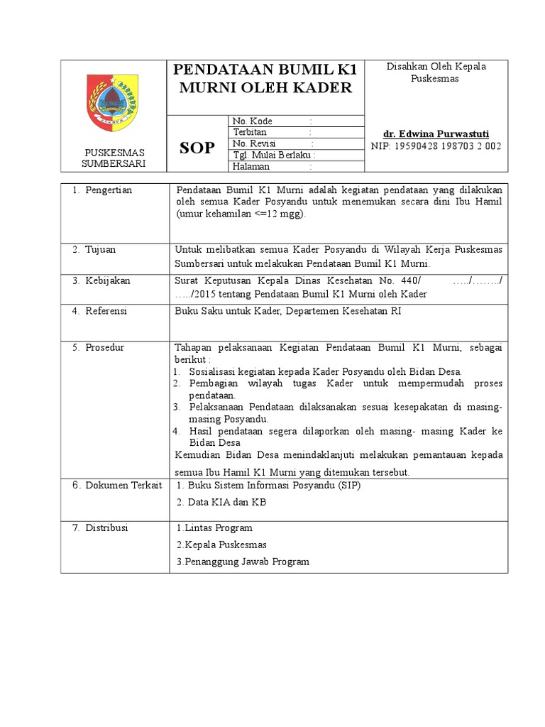 Sop & Kak Pendataan k1 Murni | PDF