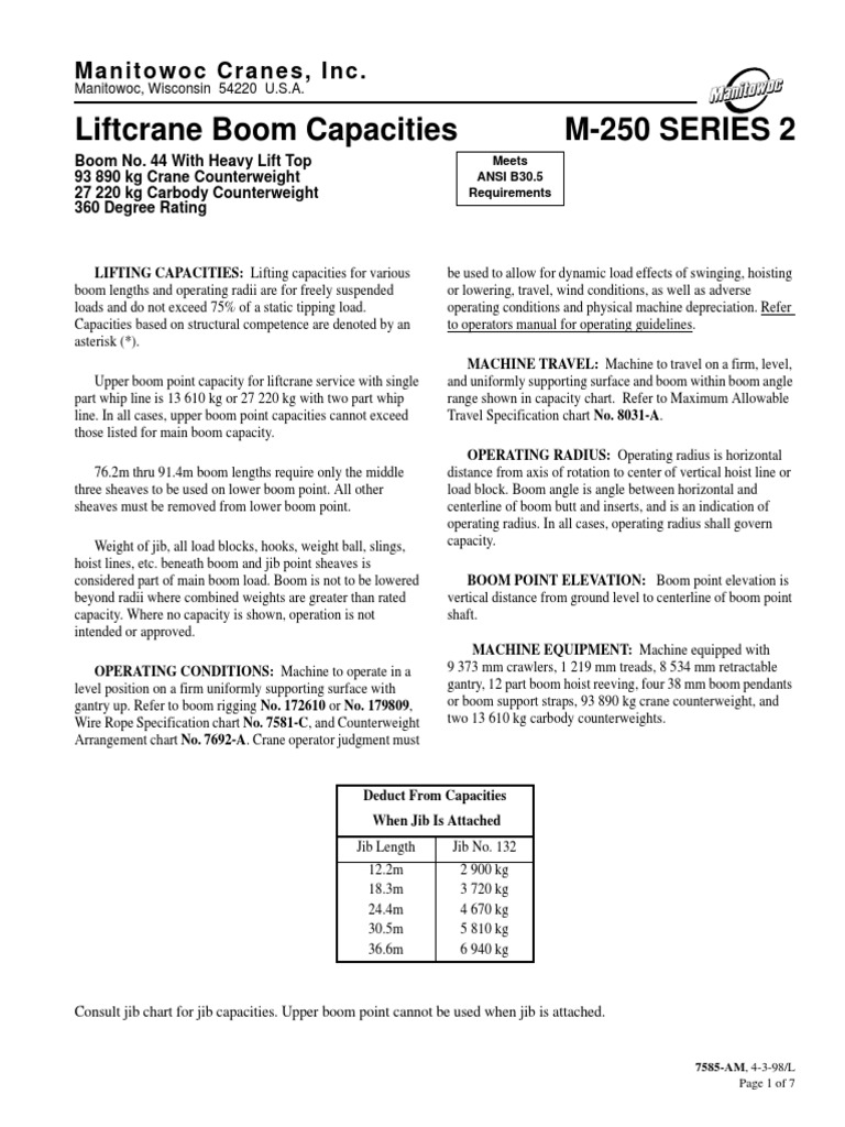 Liftcrane Boom Capacity | PDF | Crane (Machine) | Mechanical Engineering