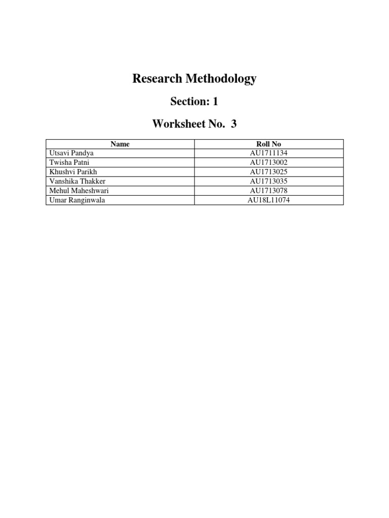 Research Methodology: Section: 1 Worksheet No. 3 | PDF | Inequality ...