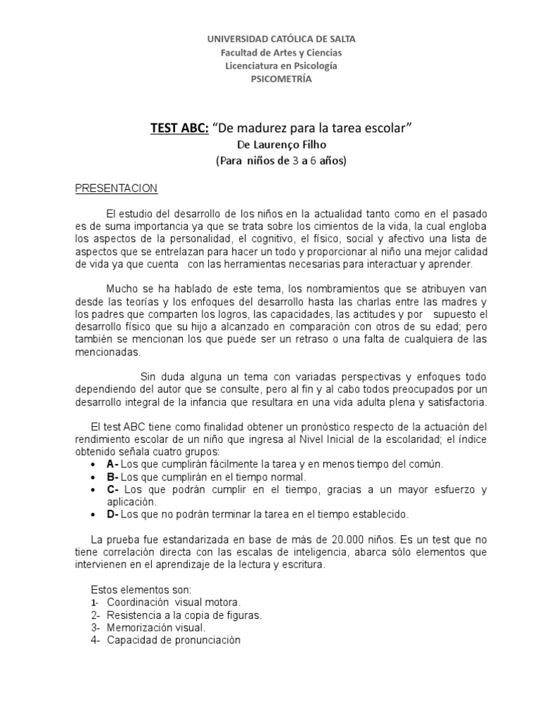 Test Abc | PDF | Memoria | Aprendizaje