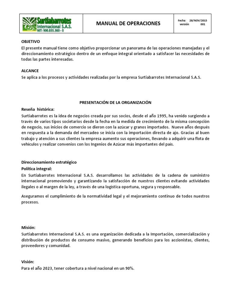 Manual de Operaciones | PDF | Logística | Marketing