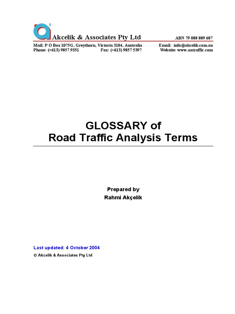 A A Glossary Traffic Analysis Terms | PDF | Traffic | Intersection (Road)