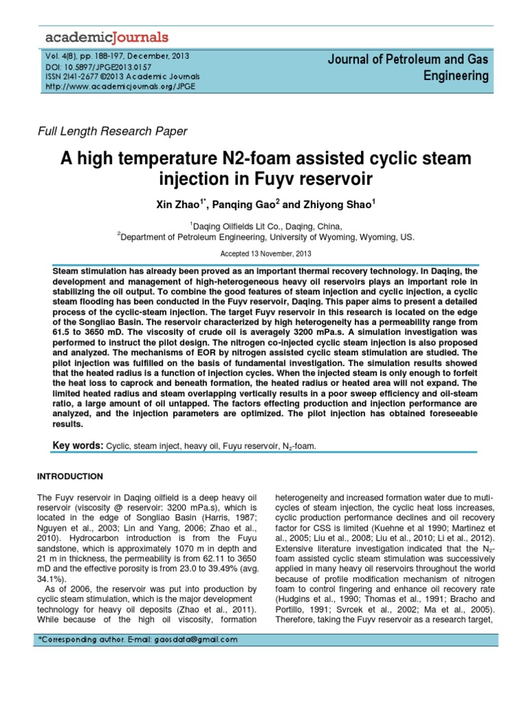 A High Temperature N2-Foam Assisted Cyclic Steam Injection in Fuyv ...