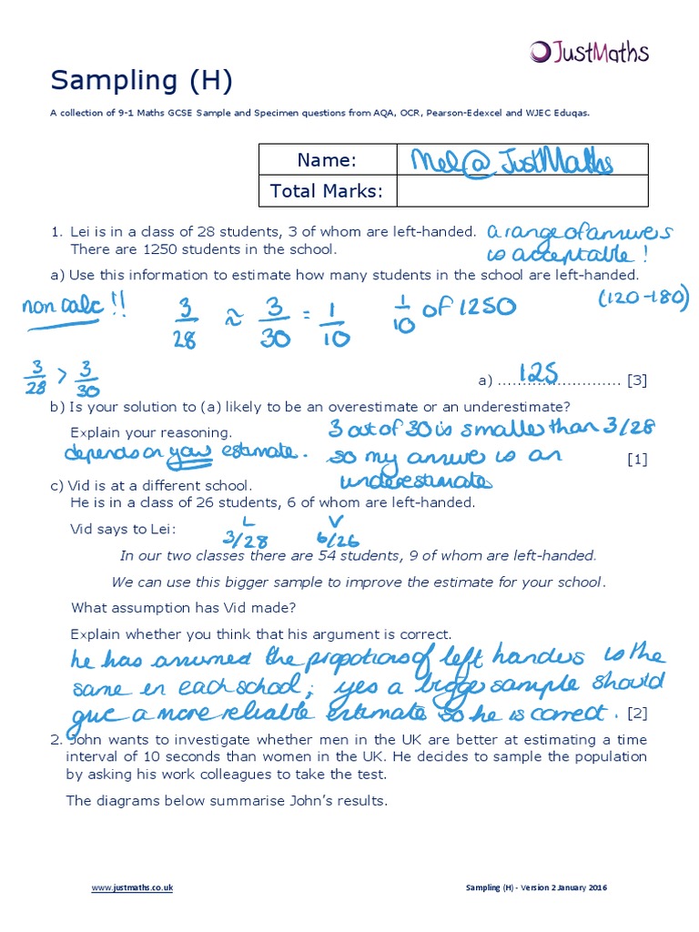 Statistics H Sampling v2 Solutions | PDF | Test (Assessment ...