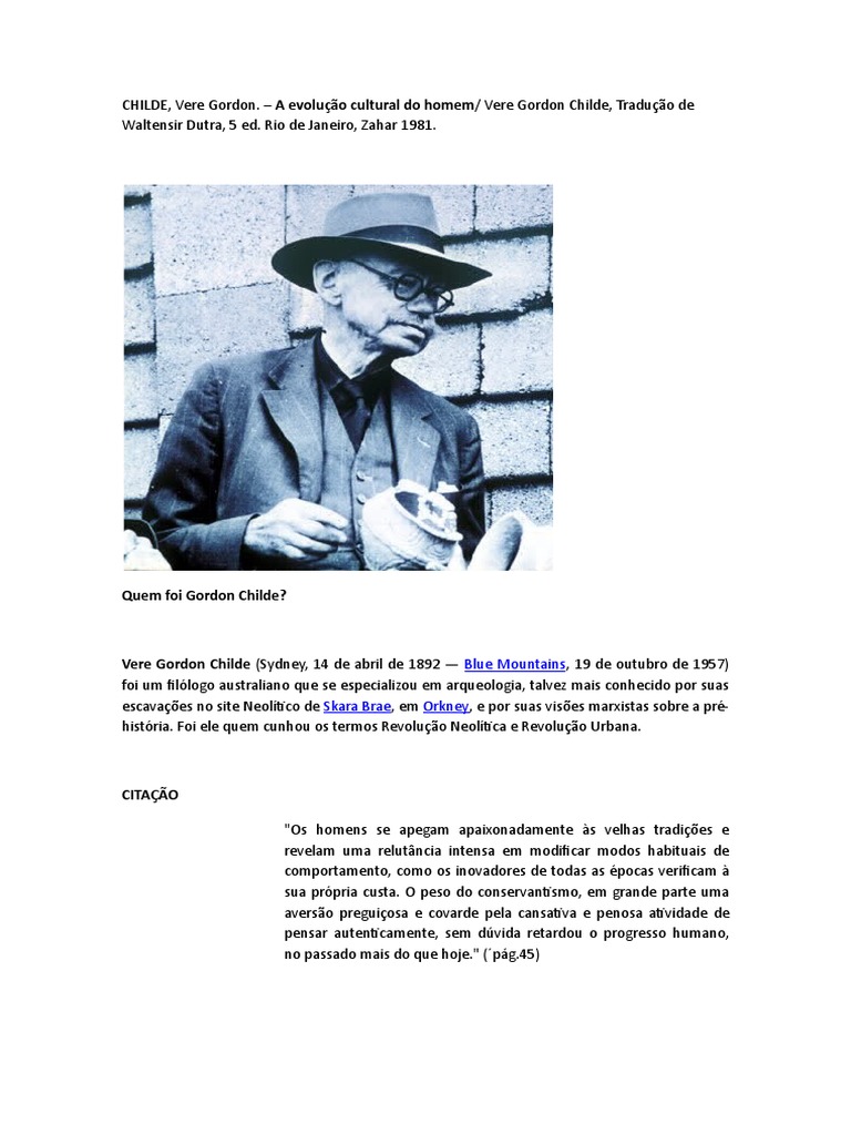 CHILDE, Vere Gordon. - A Evolução Cultural Do Homem | PDF
