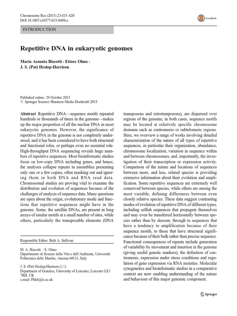 Repetitive DNA in Eukaryotic Genomes | PDF | Genome | Transposable Element