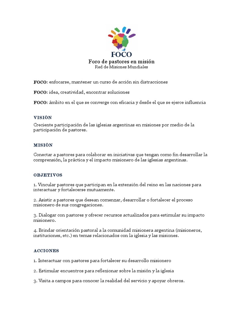 A Foco Pastores en Mision | PDF | Misionero | Iglesia Católica
