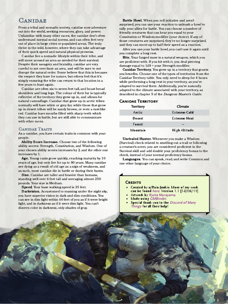 The Canidae Race For 5e | PDF | Canidae