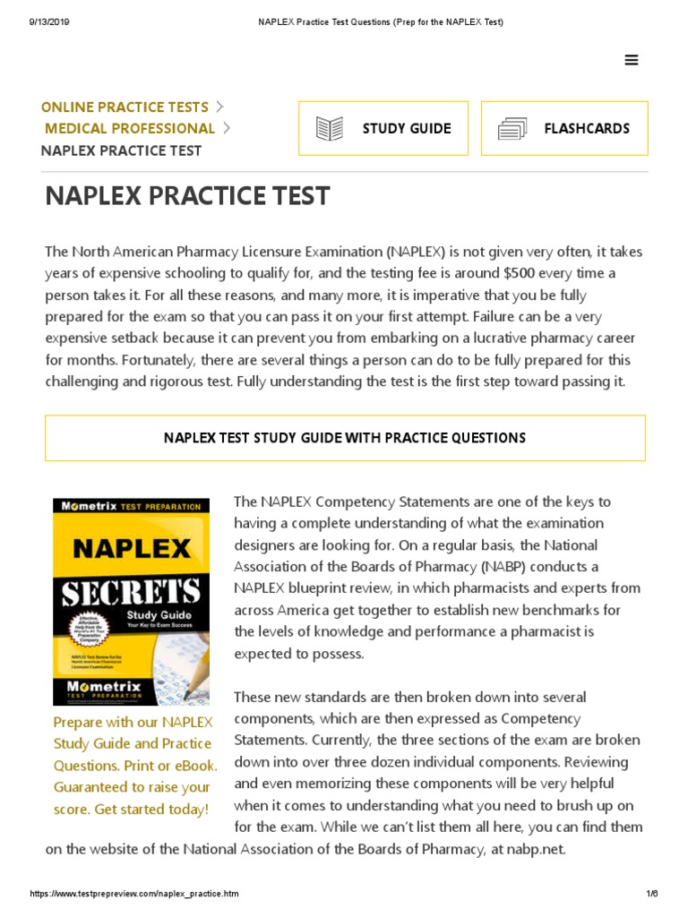 NAPLEX Practice Test Questions (Prep For The NAPLEX Test) | PDF ...
