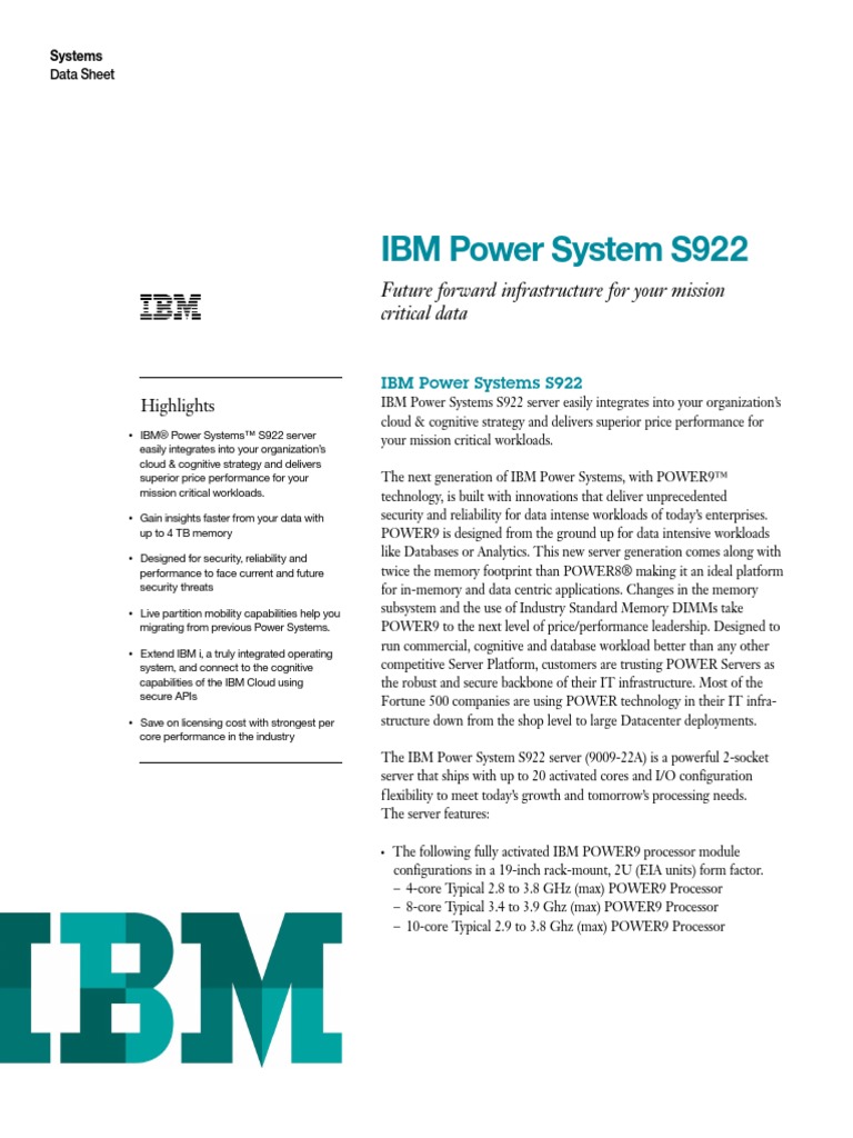 IBM Power System S922: Future Forward Infrastructure For Your Mission ...