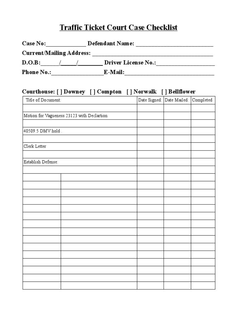 Traffic Ticket Case Checklist | PDF