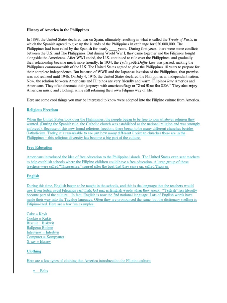 History of America in The Philippines | PDF | Philippines | Freedom Of ...