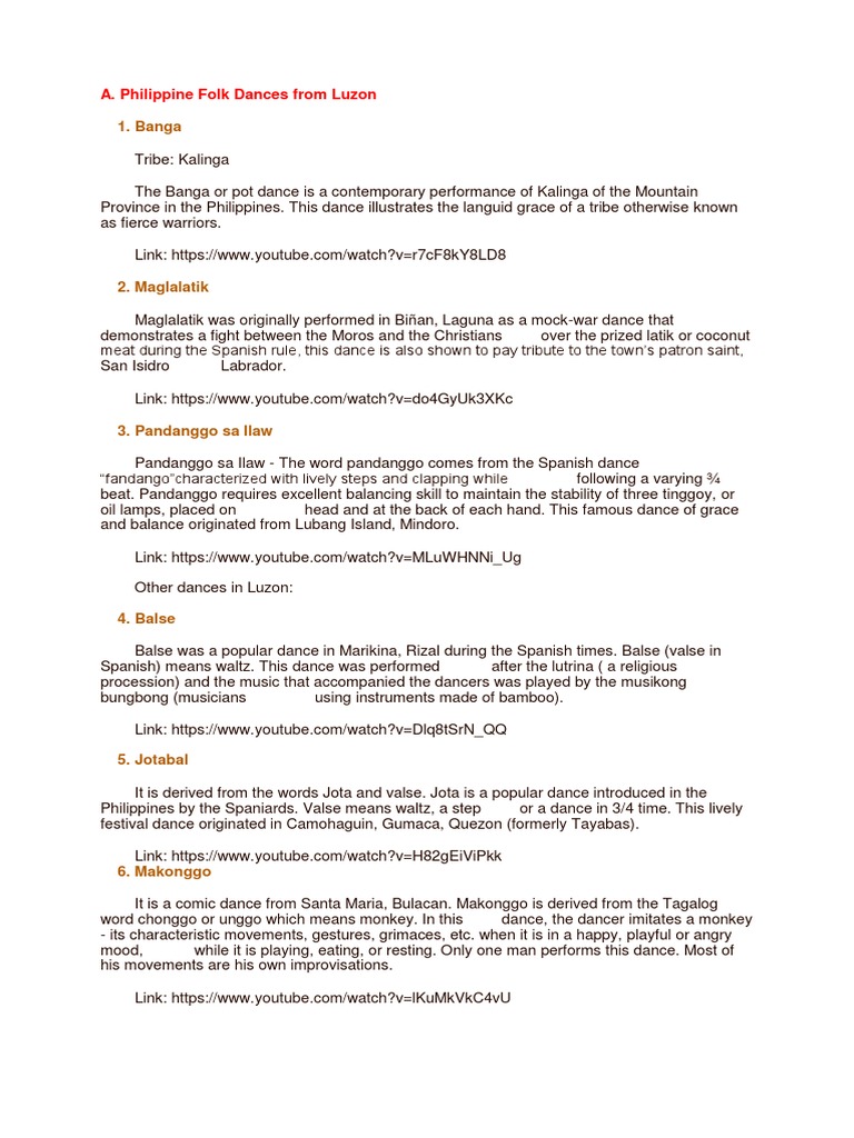 Banga: A. Philippine Folk Dances From Luzon | PDF | Waltzes | Dances