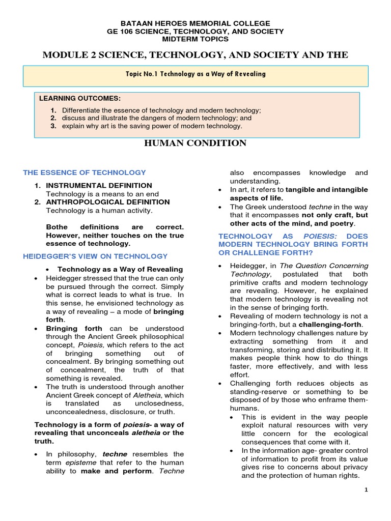 Technology As A Way of Revealing | PDF | Thought | Martin Heidegger