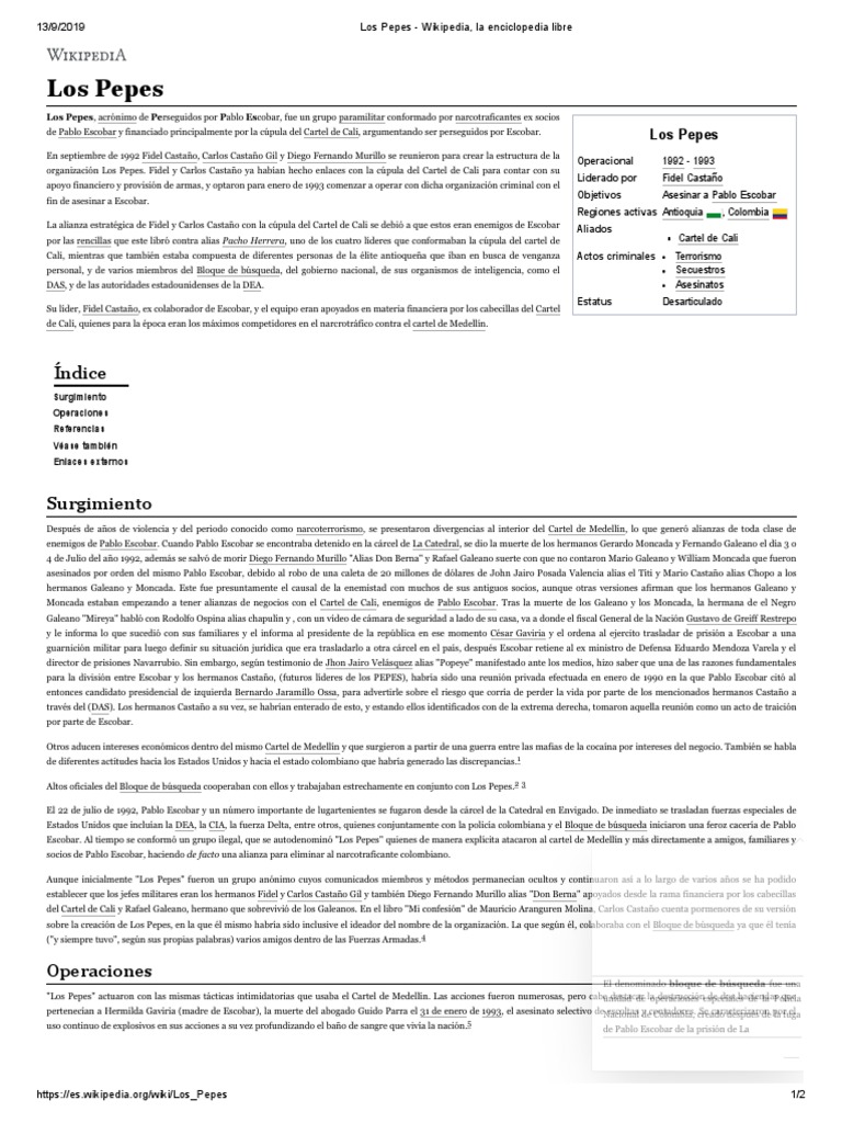 Los Pepes - Wikipedia, La Enciclopedia Libre | PDF | Crimen organizado ...