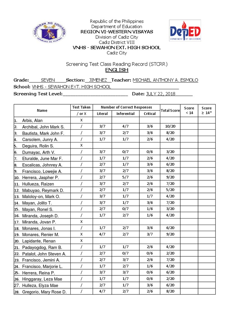 English Group Screening Test Records | PDF | Regulation | Public Sphere