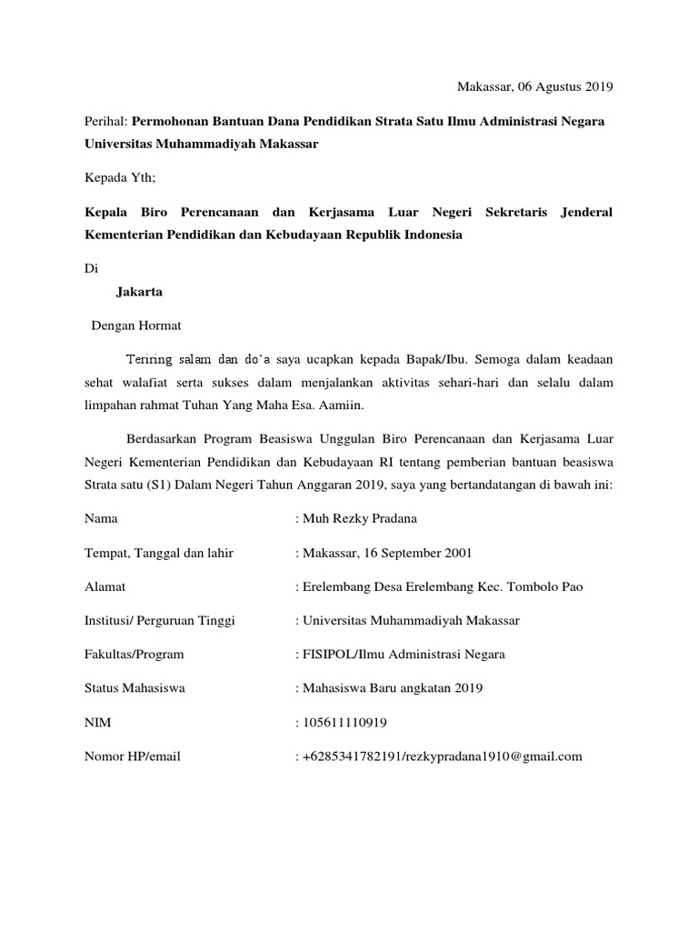 Contoh Proposal Beasiswa Unggulan | PDF