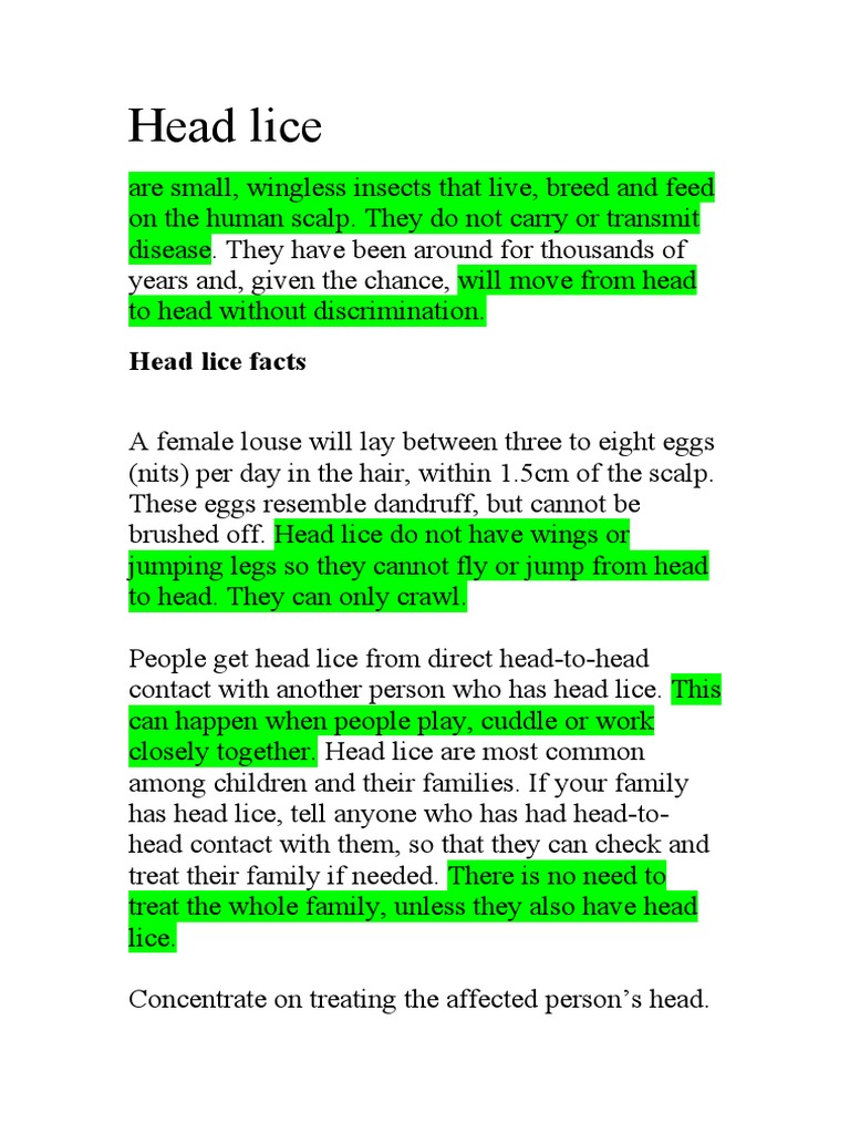 Head Lice | PDF | Wellness | Medical