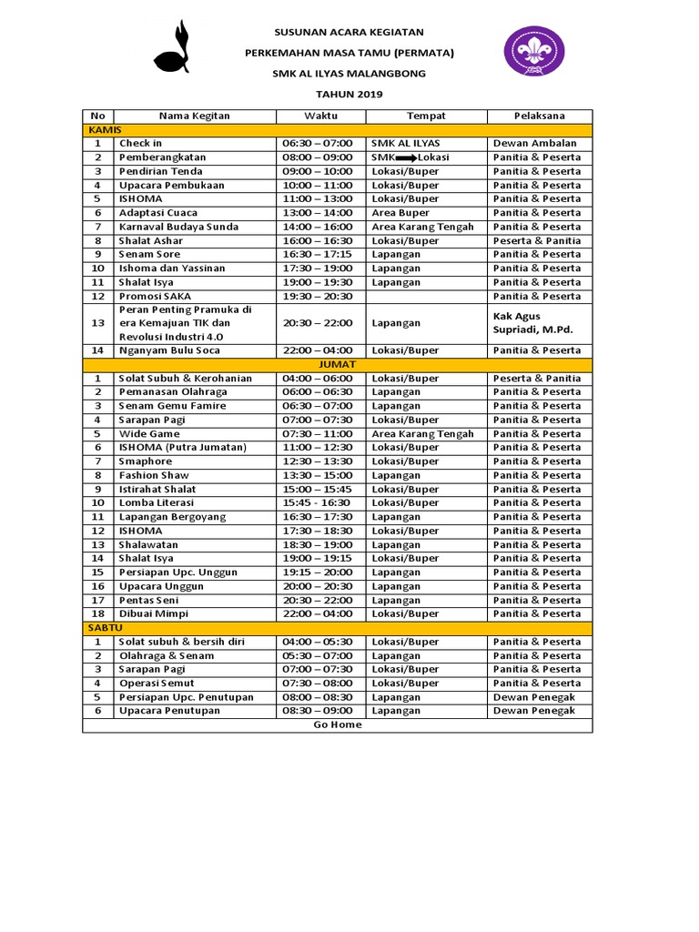 Susunan Acara Kegiatan Permata | PDF