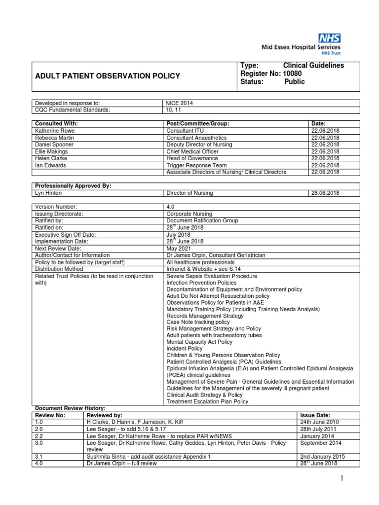 Adult Patient Observation Guidelines | PDF | Coma | Emergency Department