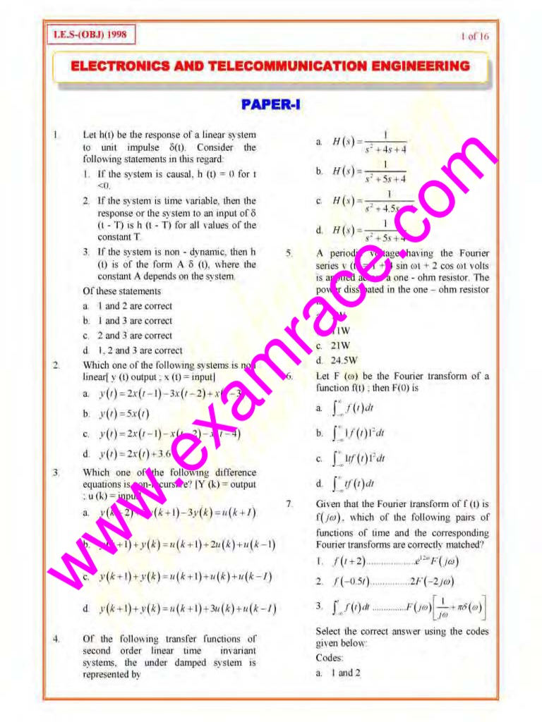 IES Electronics 1998 Paper 1 | PDF | Waves | Electromagnetism