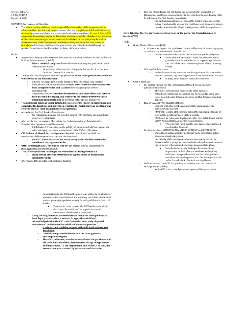 Sec. 1, Art. 8 (Grave Abuse of Discretion) Reyes v. Belisario | PDF ...