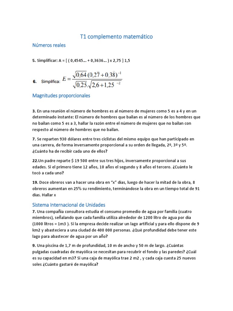 T1 Complemento Matemático - Profesora Monica | PDF