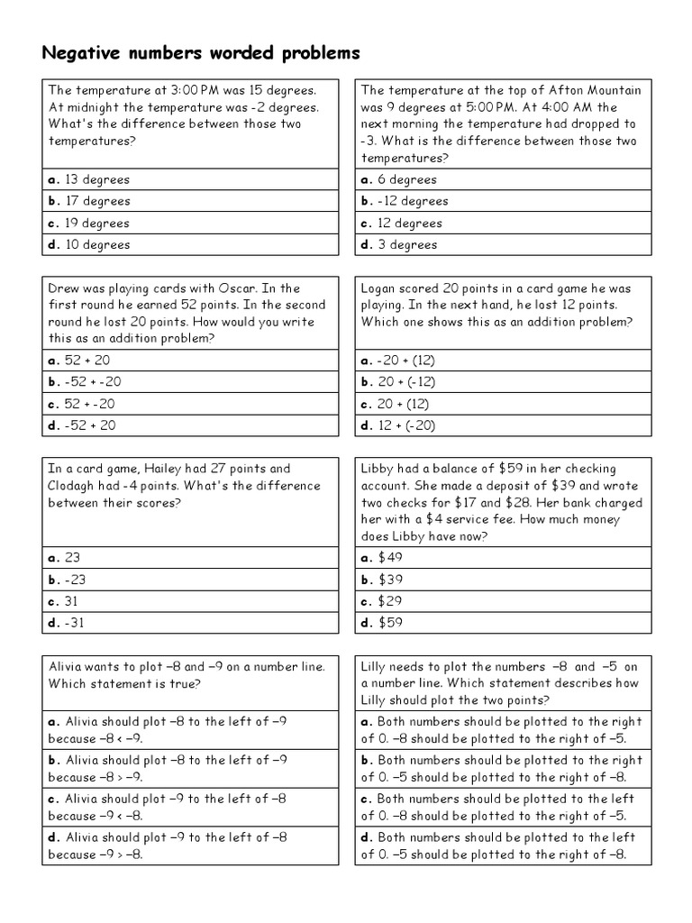 Negative Number Word Problems Explained | PDF | Banking | Financial ...
