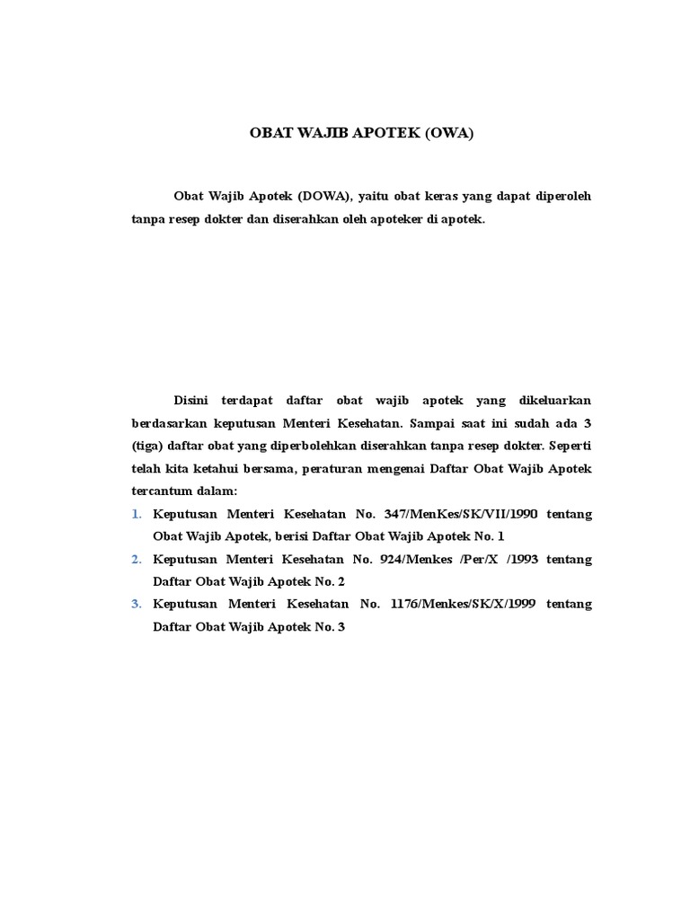 Obat Wajib Apotek (Owa) | PDF