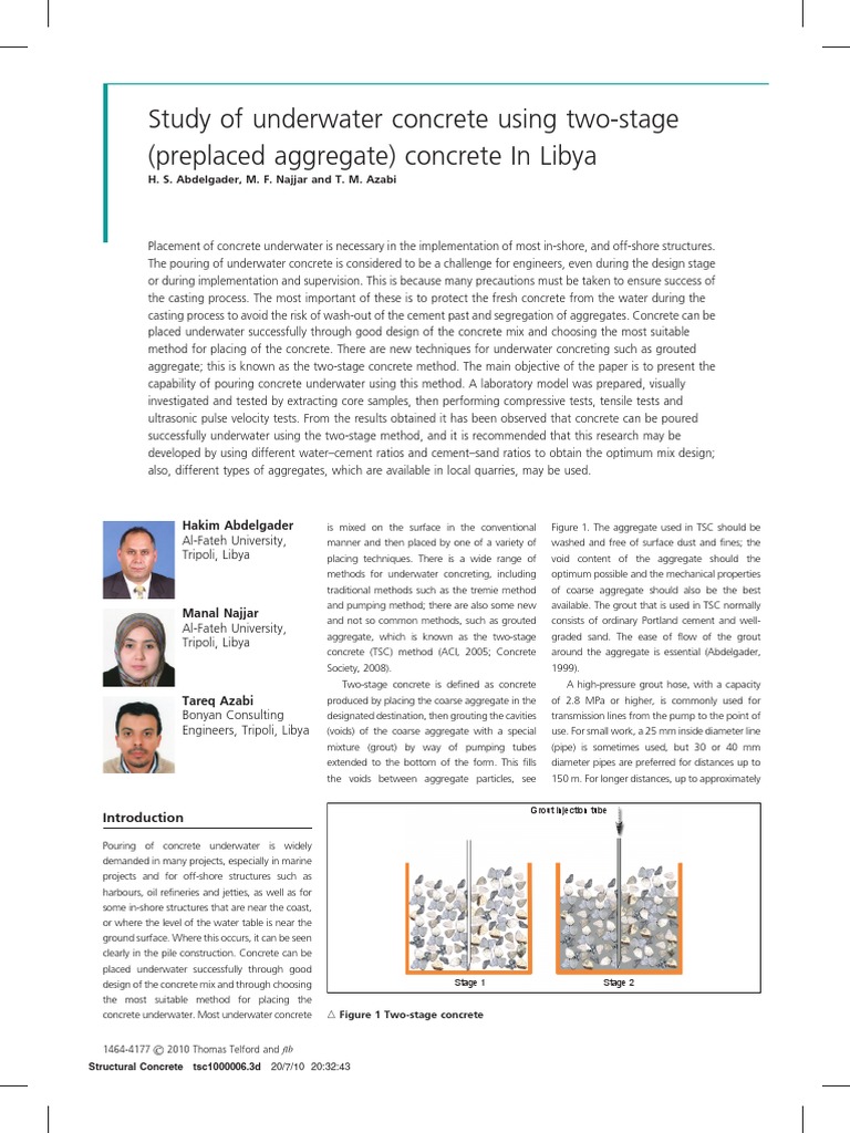 Study of Underwater Concrete Using Two-Stage (Preplaced Aggregate ...