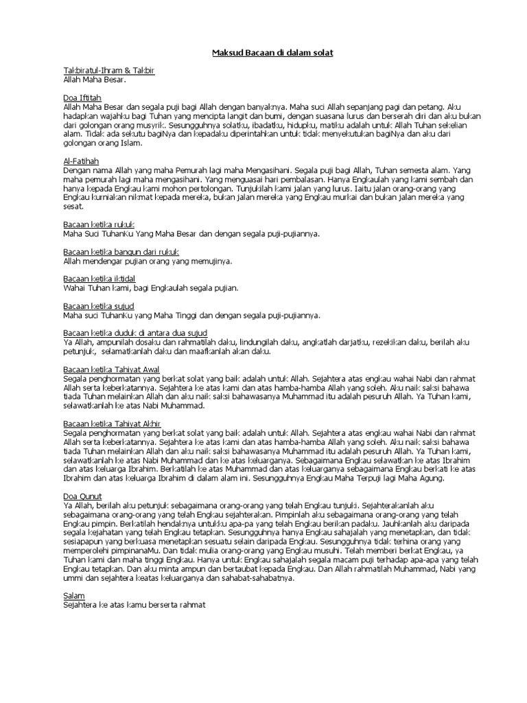 Makna Bacaan Dalam Solat | PDF