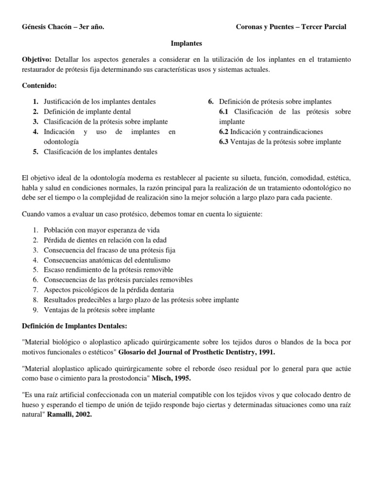 Génesis Chacón - Implantes | PDF | Implante dental | Dentadura postiza