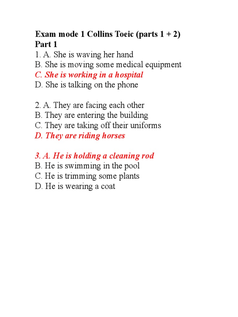 Exam Mode 1 Collins Toeic (Part 1 2) | PDF