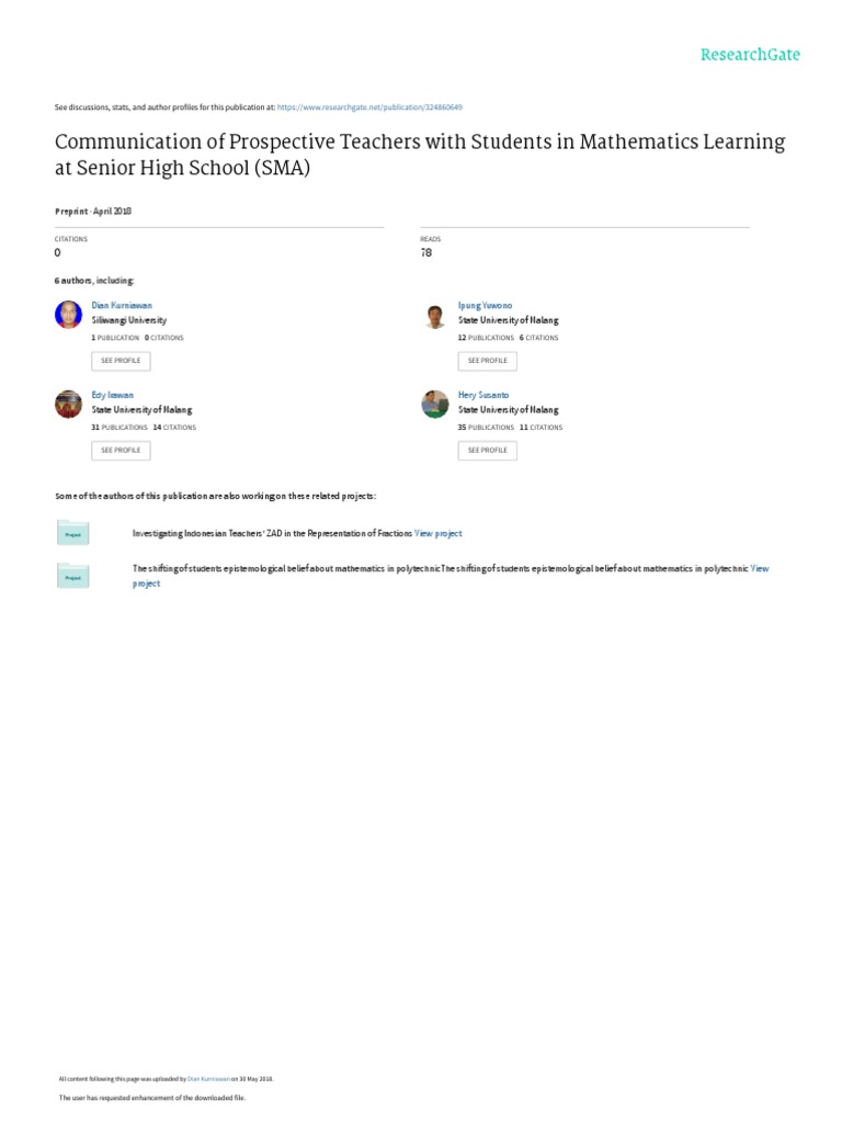 Communication of Prospective Teachers With Students in Mathematics ...