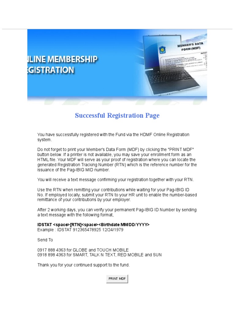 Successful Registration Page: IDSTAT (RTN) | PDF
