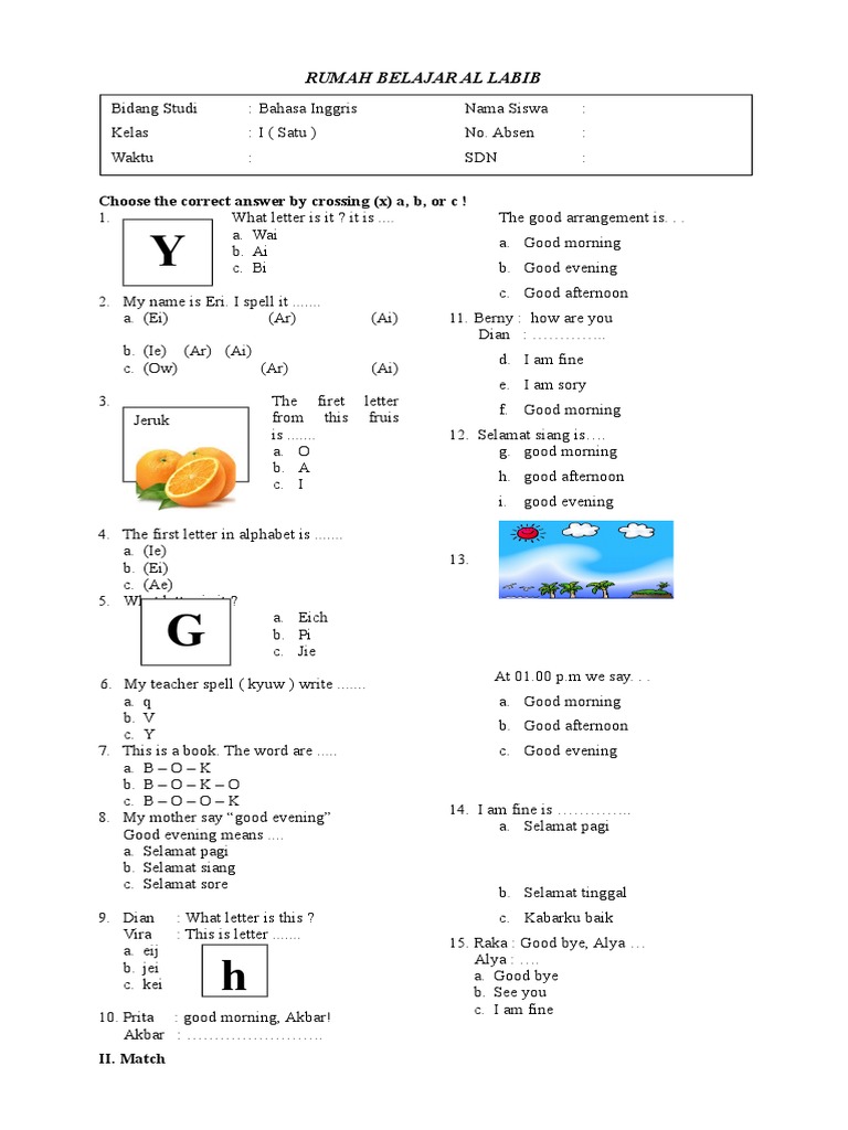 Soal Bahasa Inggris Kelas 1 | Descargar gratis PDF | Linguistics